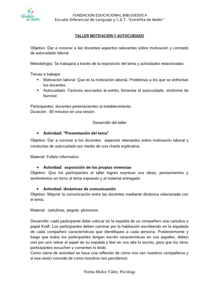 Taller Autocuidado Estrellita 2 | PDF