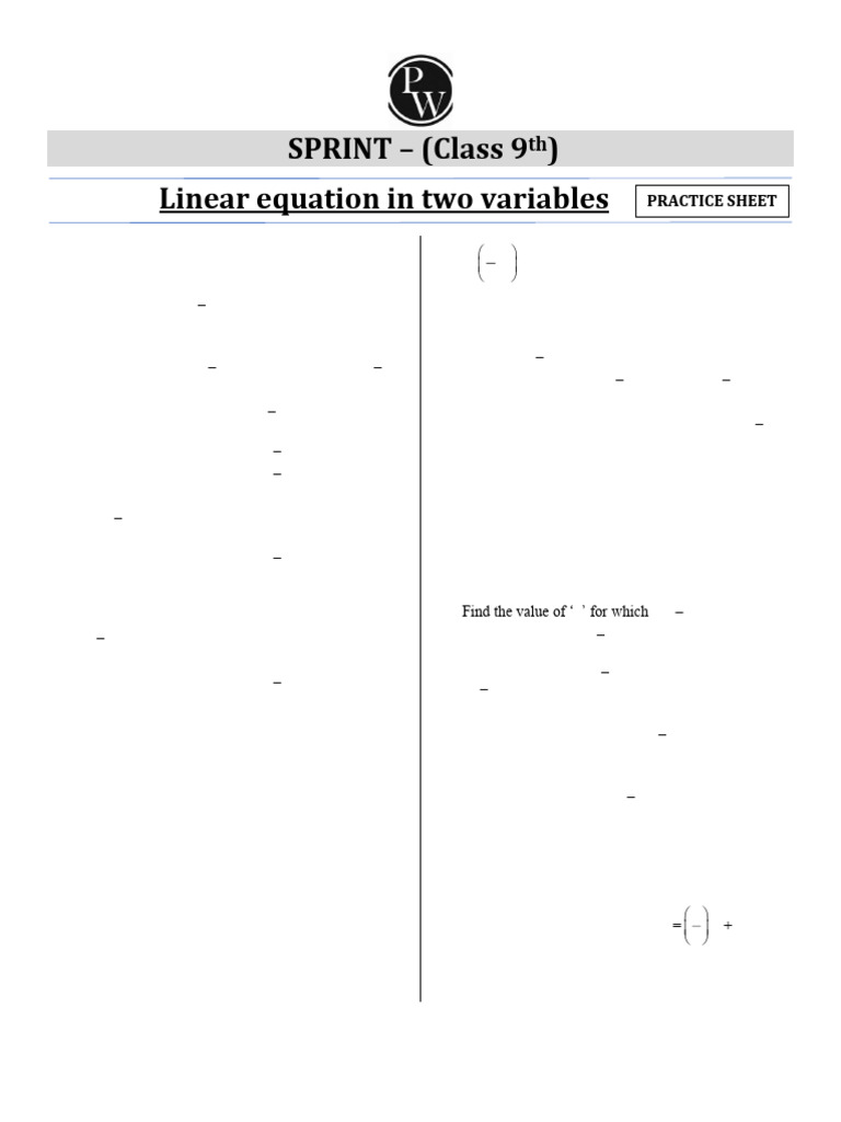 Class 9 Linear Equations Quiz | PDF | Fahrenheit | Equations