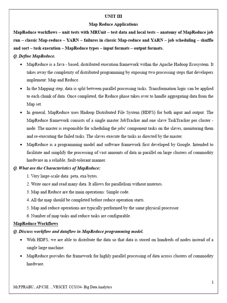 P.Prabu (23x61c) CCS334-BDA - Unit-3 | PDF | Apache Hadoop | Map Reduce