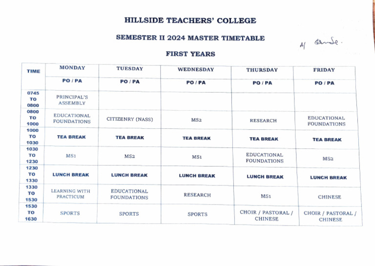 HTC Semester 2 2024 Master Timetable | PDF