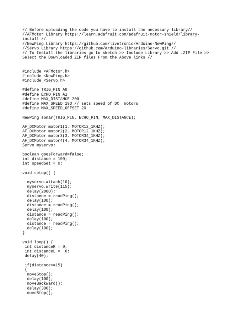 Arduino Obstacle Avoiding Car | PDF | Computer Programming | Software Engineering