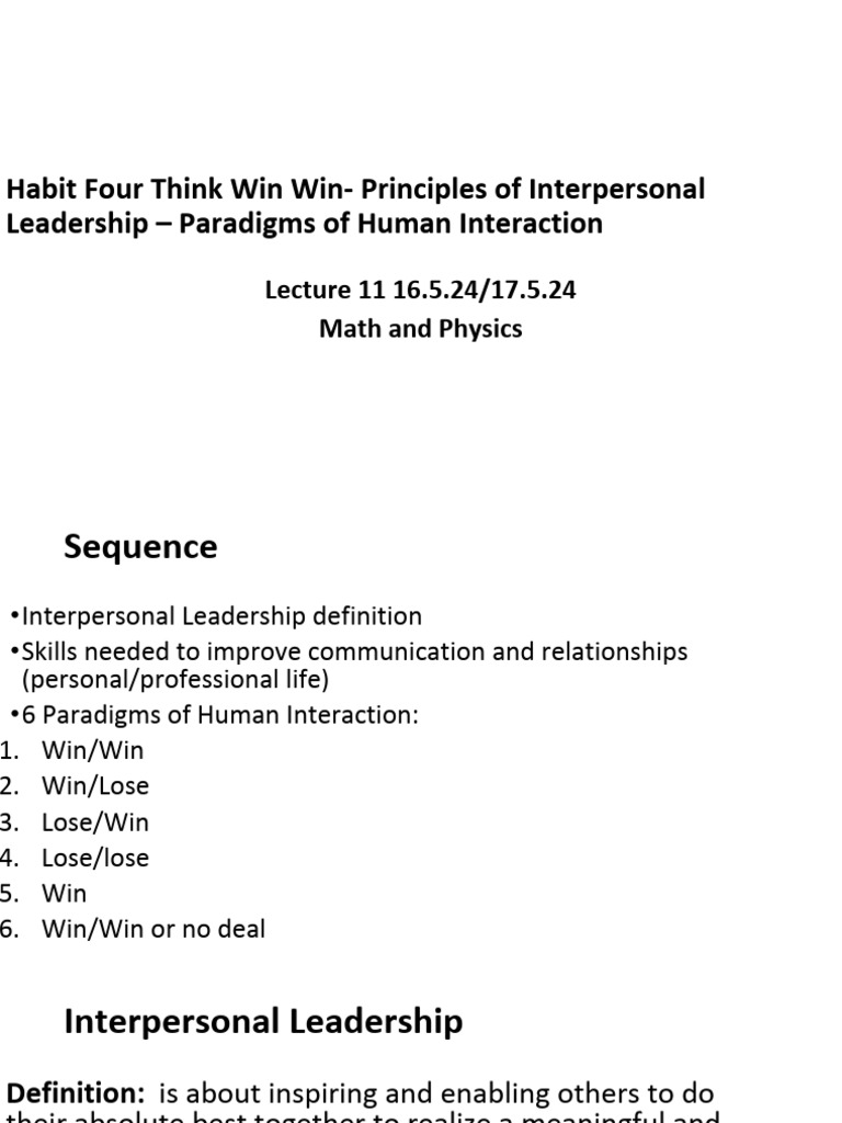 Interpersonal Leadership & Win-Win Paradigms | PDF | Leadership ...