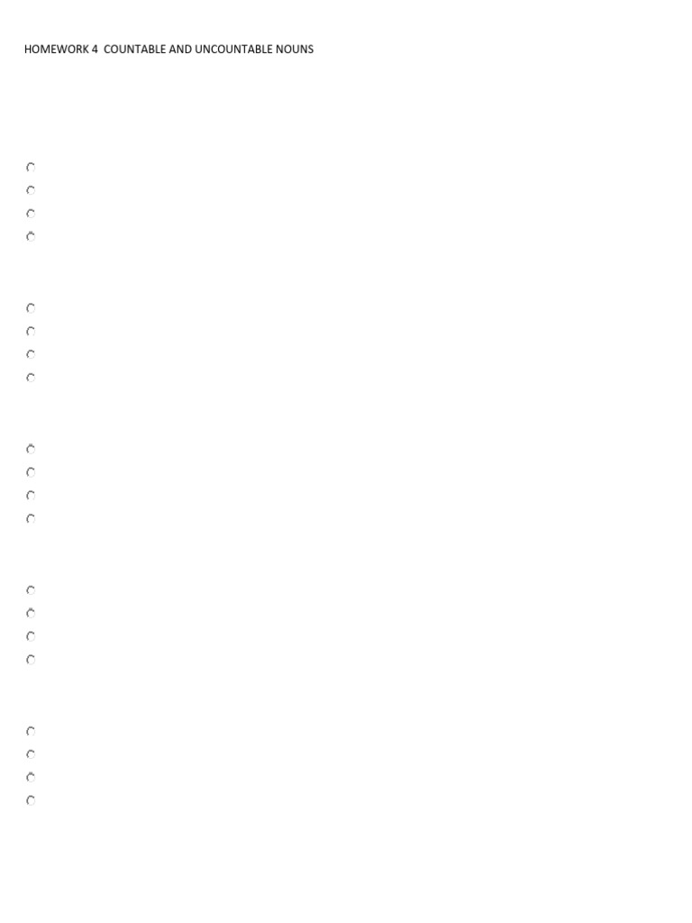 Homework 4 Countable and Uncountable Nouns | PDF