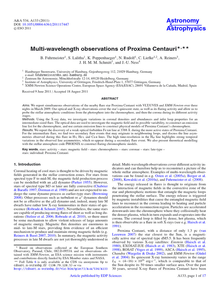Proxima Centauri Multi-Wavelength Study | PDF | Stars | Solar Flare