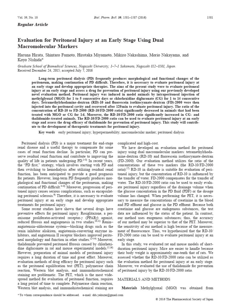Evaluation For Peritoneal Injury at An Early Stage Using Dual ...