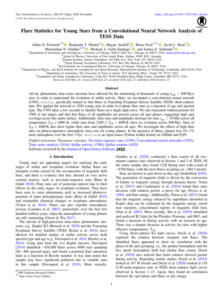 Flare Statistics For Young Stars From A Convolutional Neural Network Analysis of | PDF | Astronomy