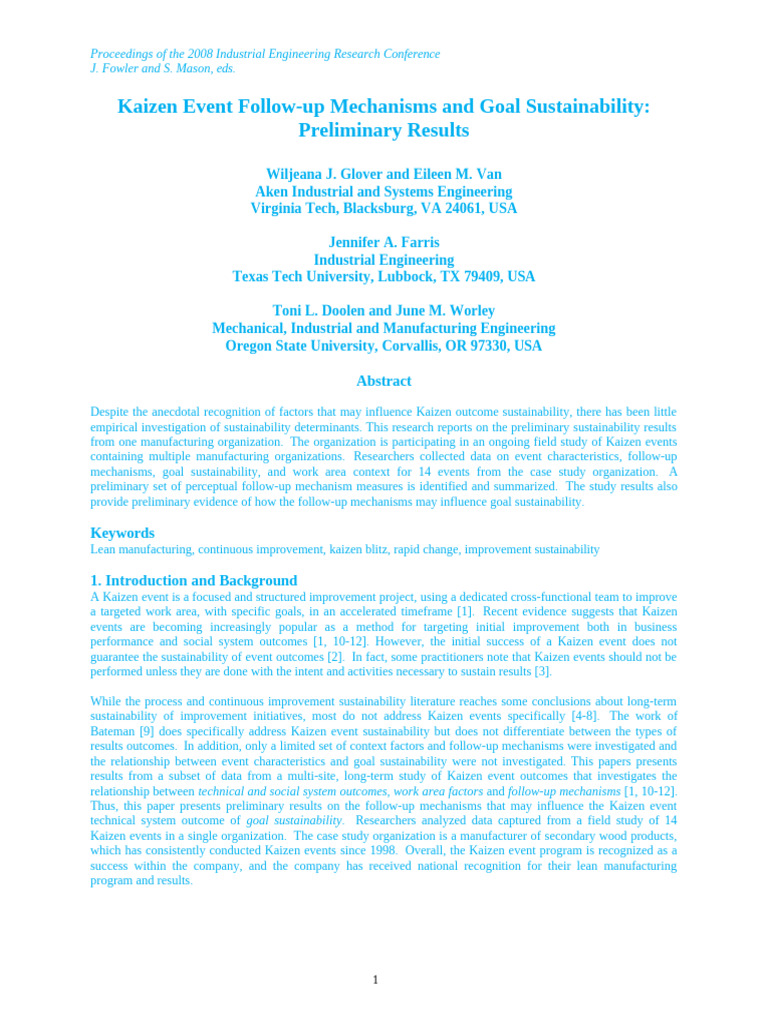 Kaizen Event Follow-Up Mechanisms and Goal Sustainability | PDF | Factor Analysis