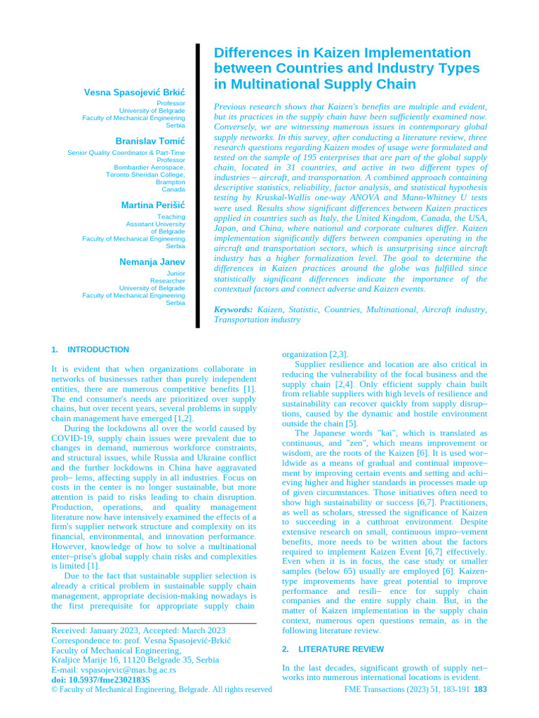 Kaizen Practices in Global Supply Chains | PDF | Cronbach's Alpha ...