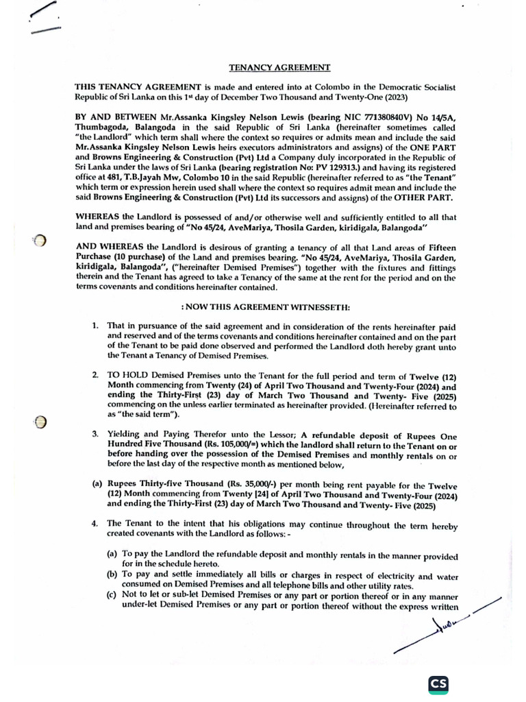 Balangoda Accomodation Agreement | PDF