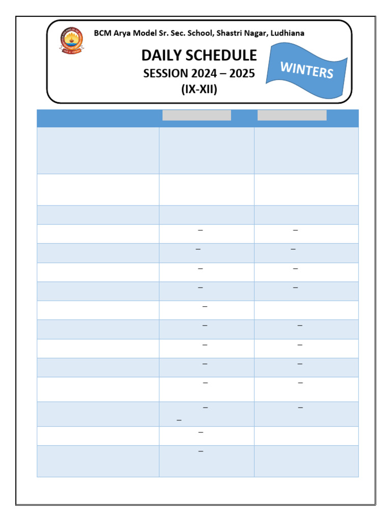 Winter Timings - IX-XII (2024-25) | PDF