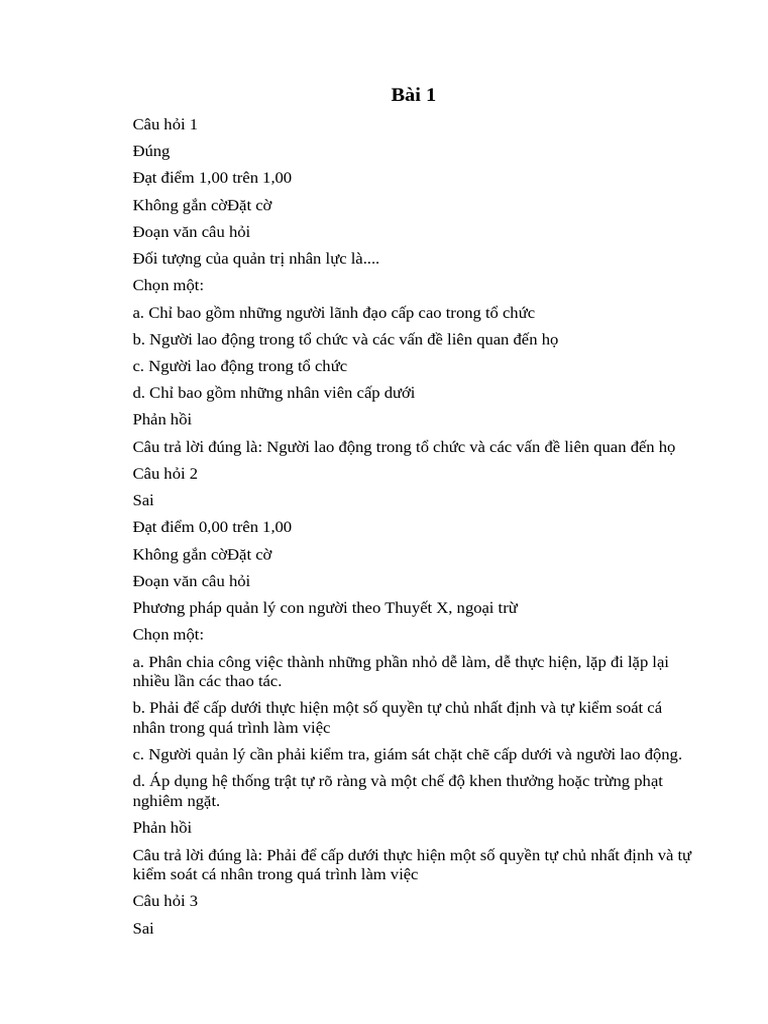 Trắc nghiệm QTNL | PDF