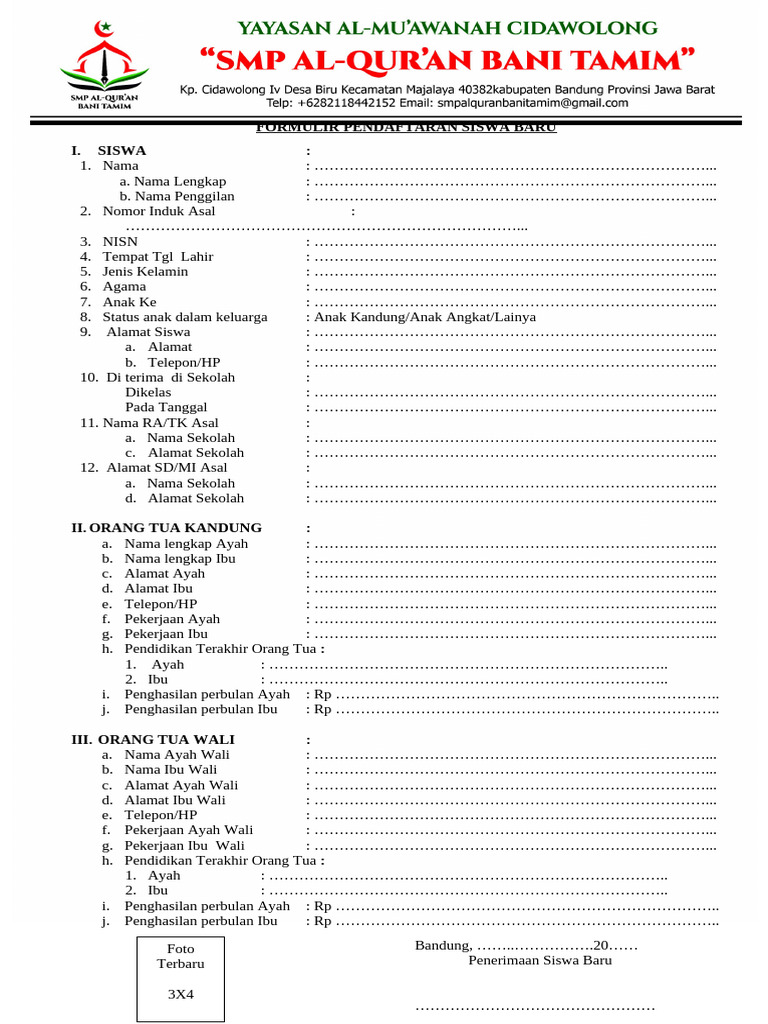 Formulir Pendaftaran SMP | PDF