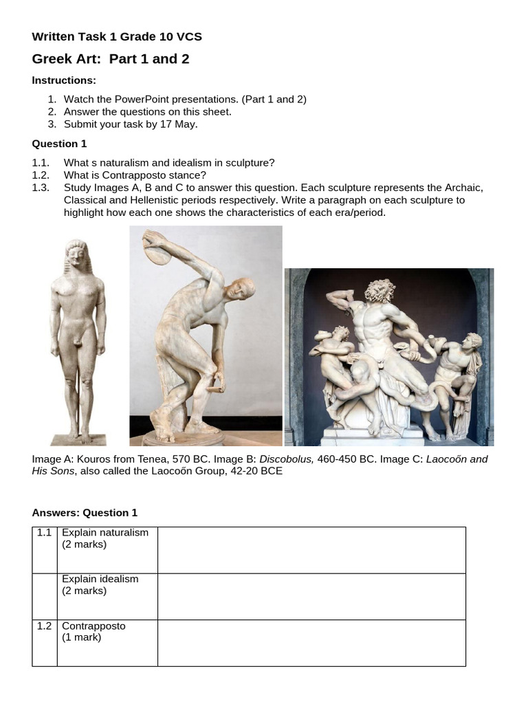 Written Task 1 Greek Art | PDF | Teaching Methods & Materials