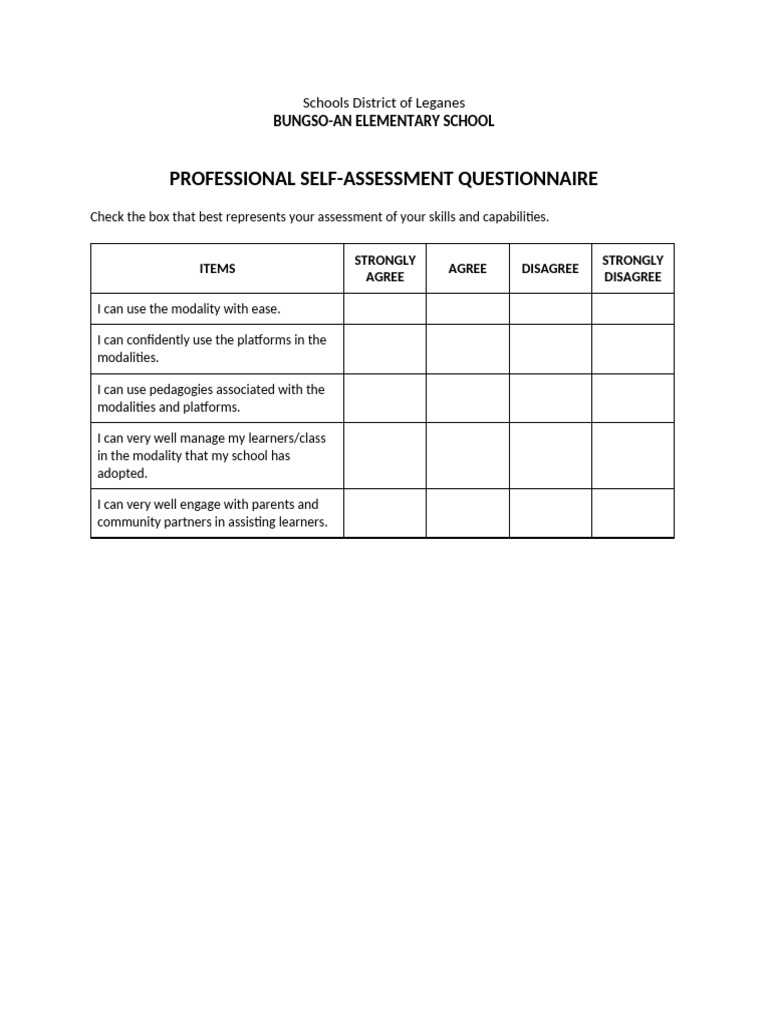 L1A1 - Professional Self-Assessment Questionnaire | PDF