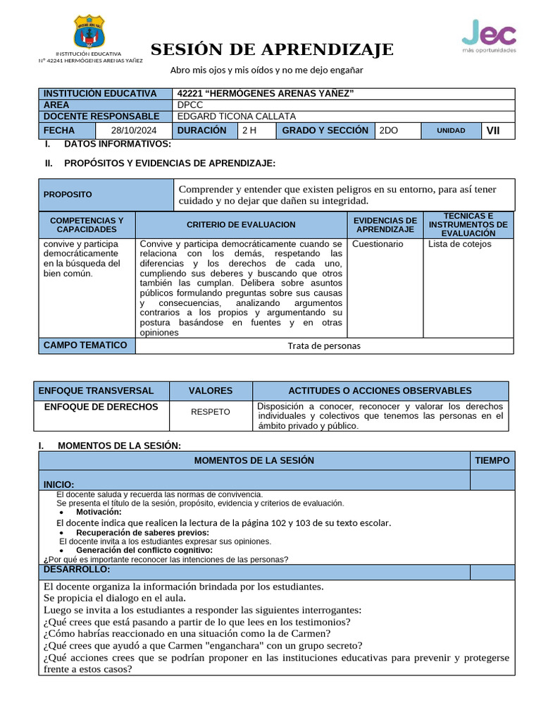 Sesion de Aprendizaje - 5 | PDF | Evaluación | Maestros