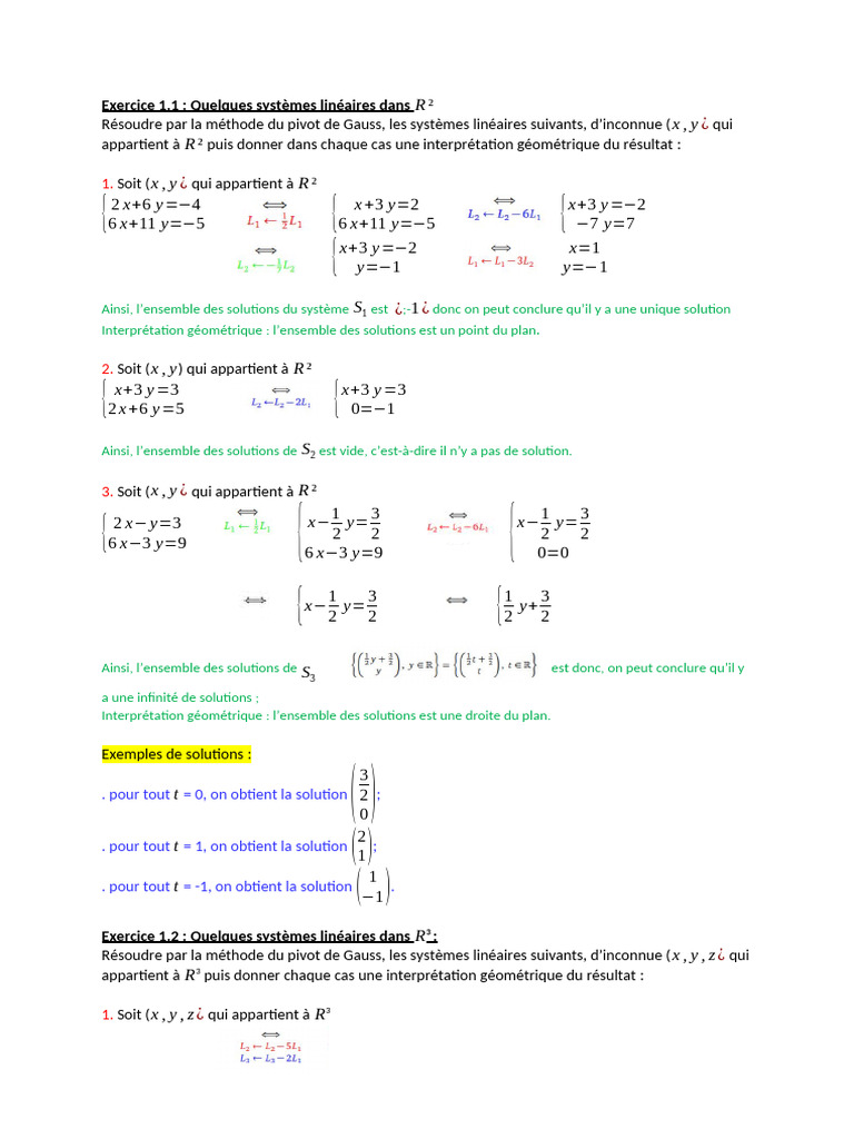 Systèmes linéaires et méthodes de résolution | PDF | Système d ...