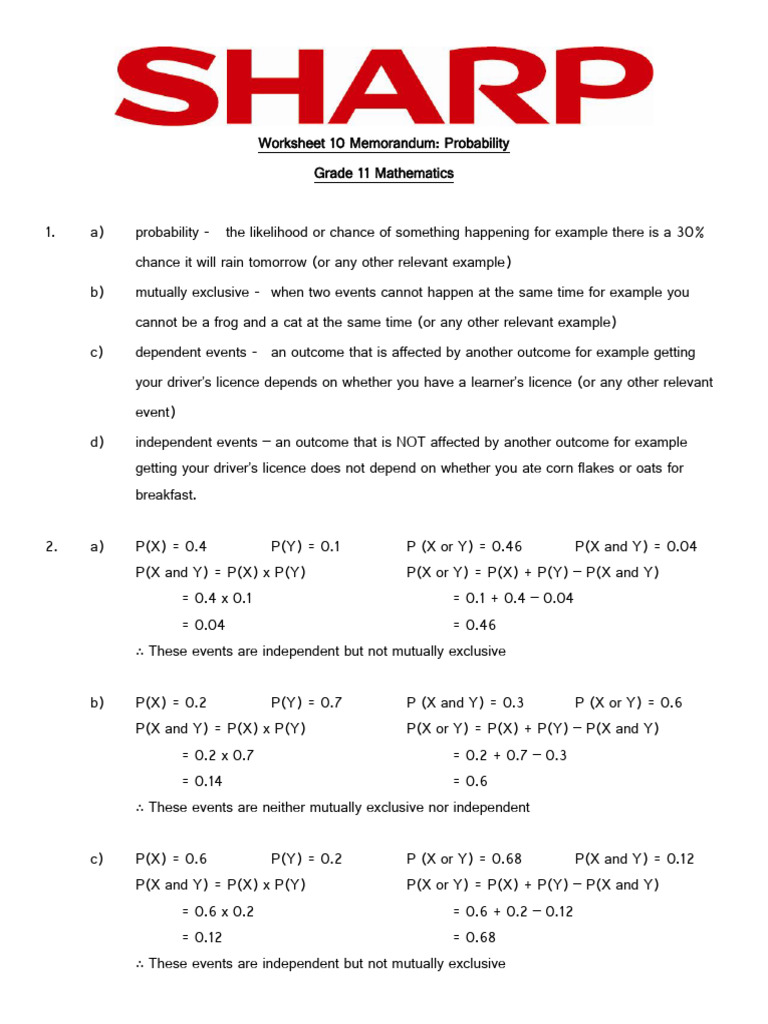 Grade 11 Probability Worksheet Guide | PDF | Probability | Probability ...