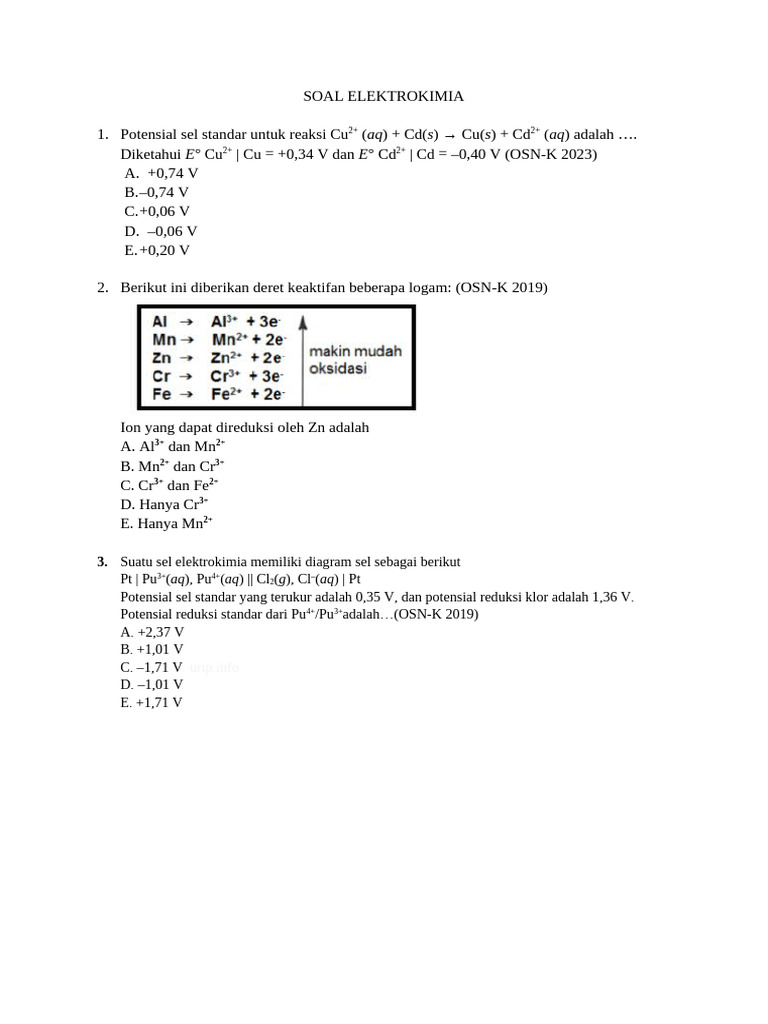 13 Soal Sel Volta | PDF | Sains & Matematika