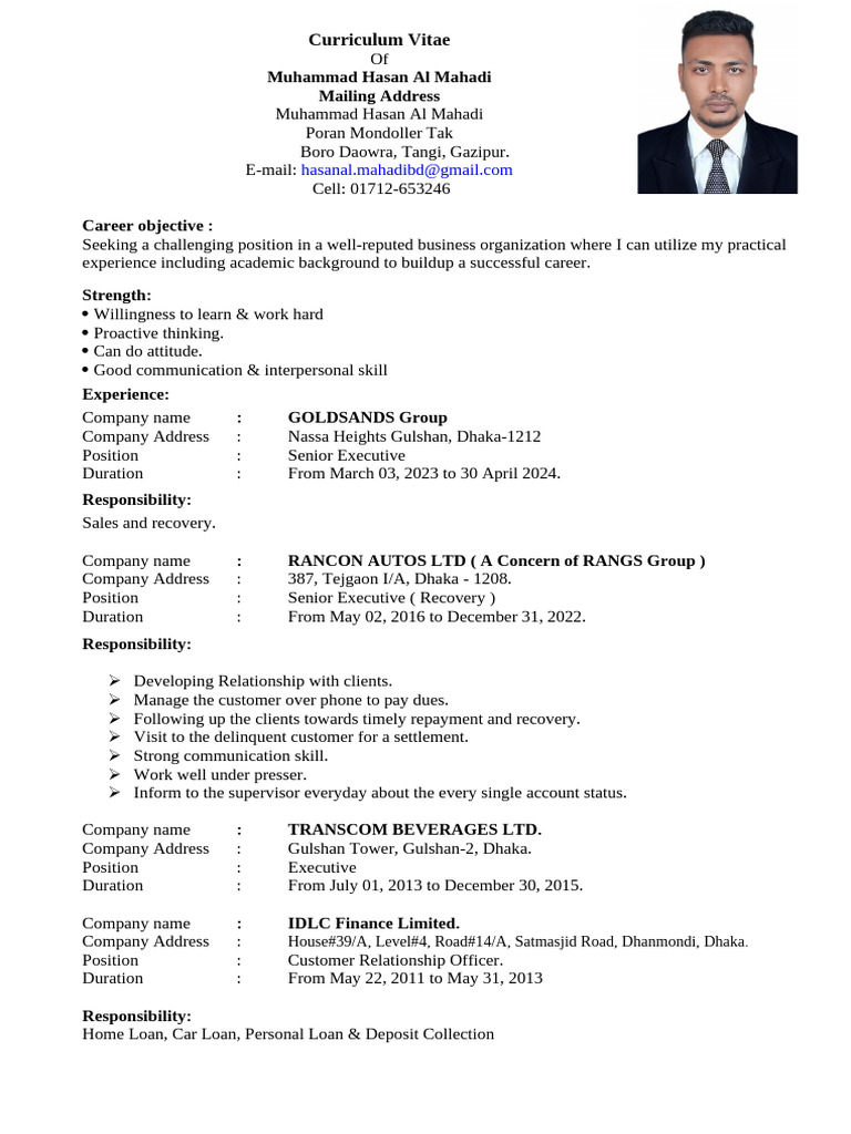 Muhammad Hasan Al Mahadi CV | PDF | Career & Growth