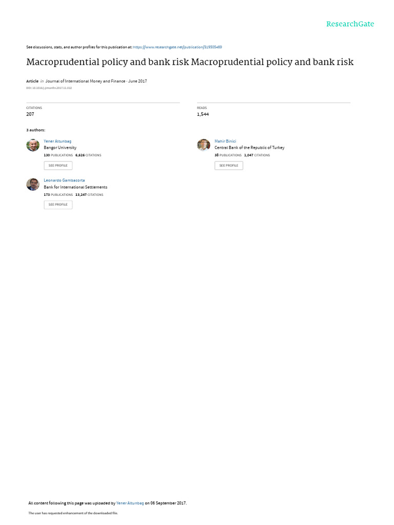 BIS Macroprudential Policy and Bank Risk | PDF | Macroprudential ...