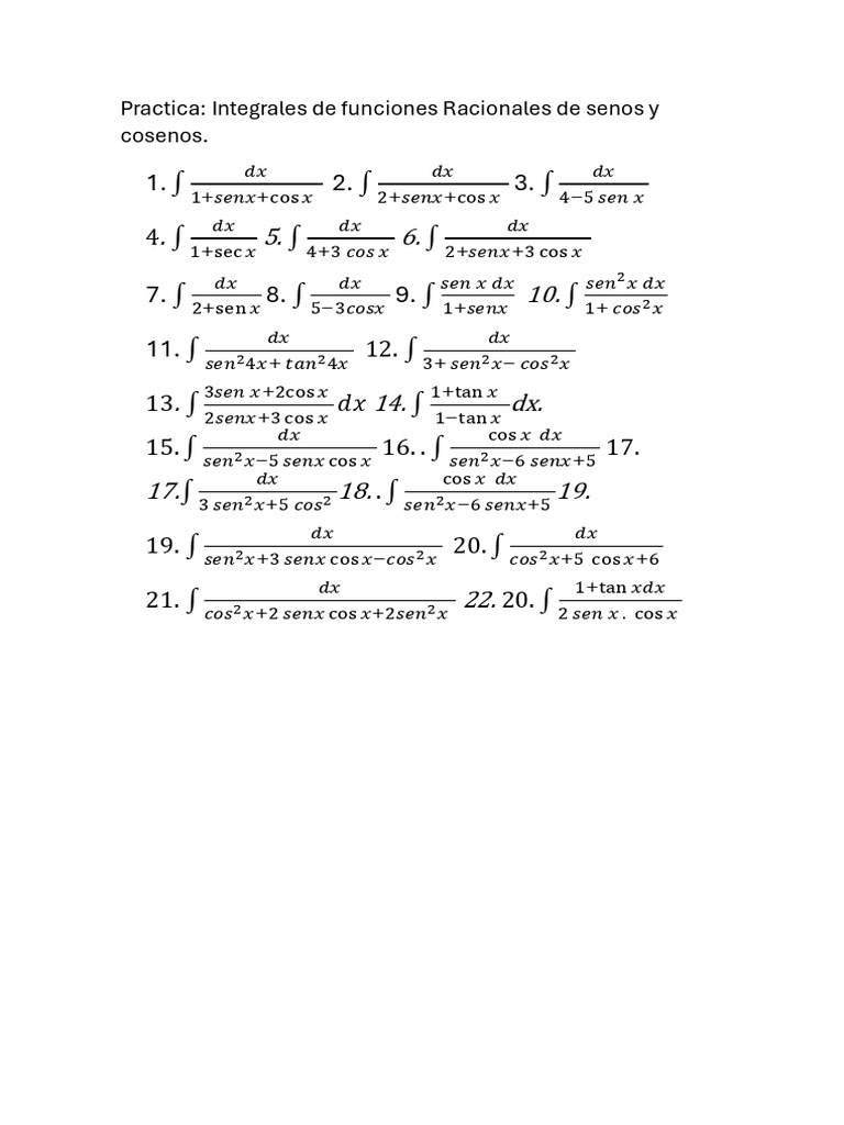 Calculo Práctica Racionales de Senos | PDF