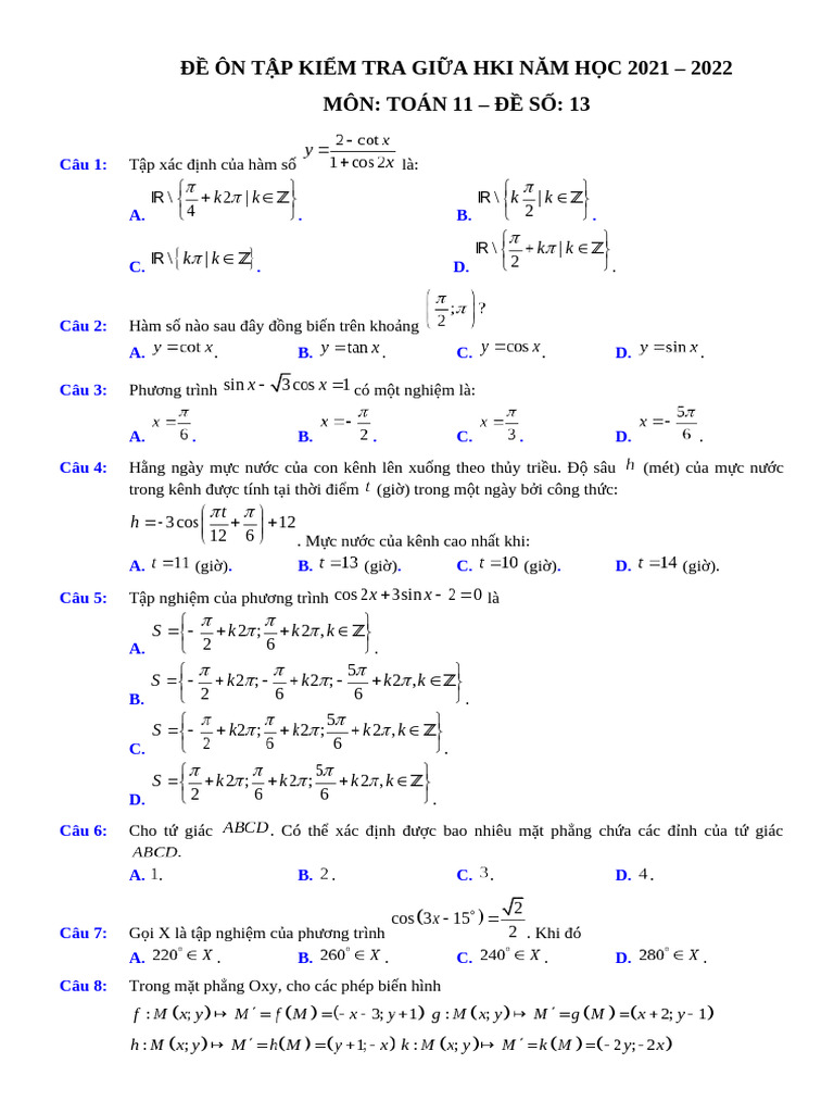 Gki Toan 11 de So 13 (100TN) | PDF
