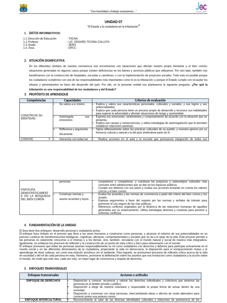 Unidad de Aprendizaje-07 - 3ero | PDF | Aprendizaje | Evaluación