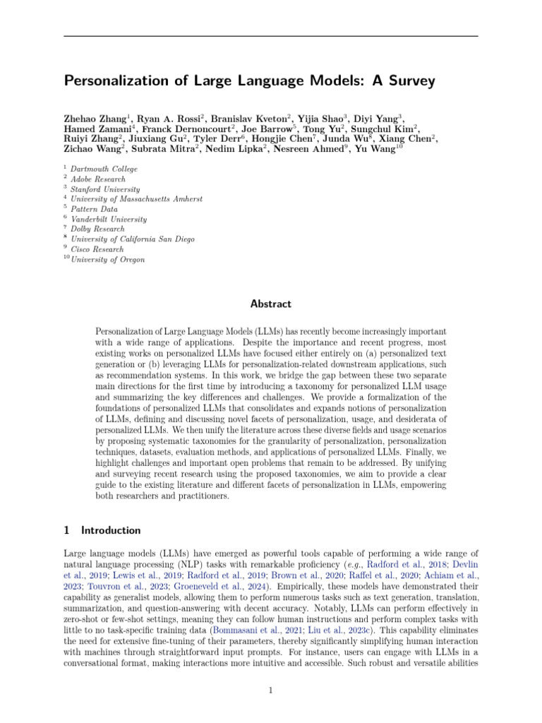 Personalization of Large Language Models A Survey | PDF | System ...