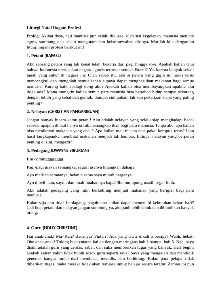 Liturgi Natal Ragam Profesi | PDF