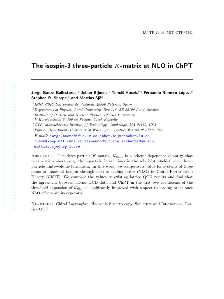 The Isospin-3 Three-Particle - Matrix at Nlo in CHPT | PDF | Quantum Chromodynamics | Applied ...