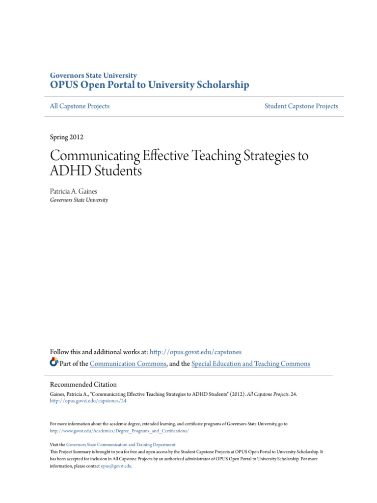 Communicating Effective Teaching Strategies to ADHD Students | PDF | Teachers | Attention ...