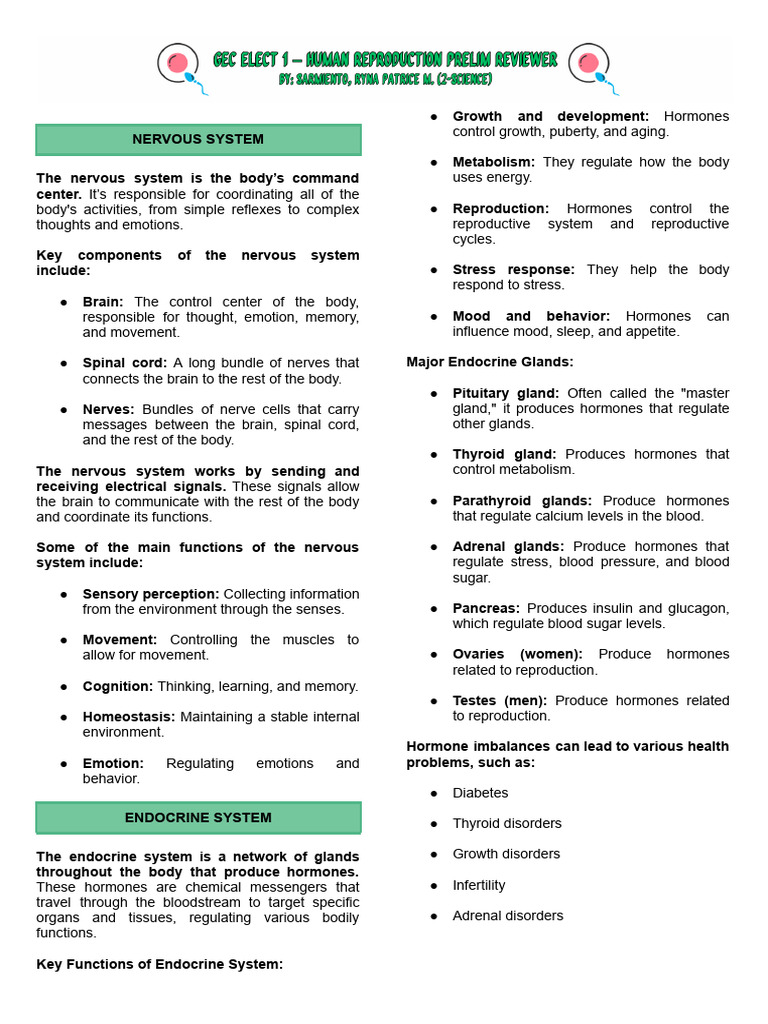 Gec Elect 1 Hum Repro Reviewer | PDF | Meiosis | Mitosis