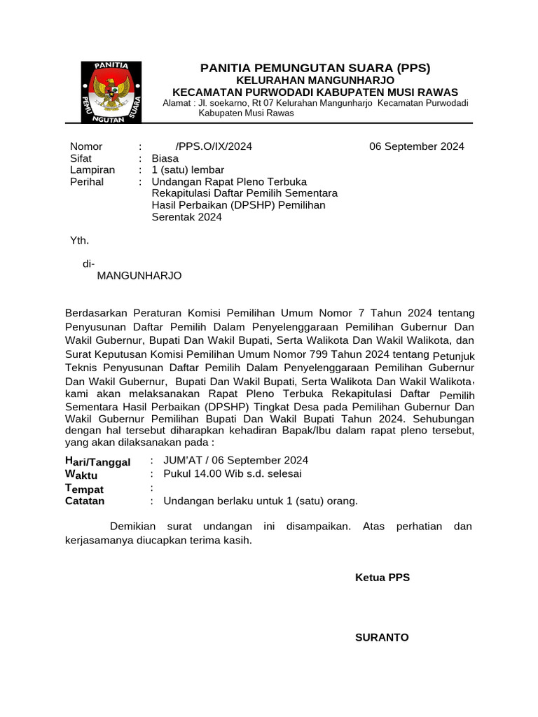 Undangan Rapat Pleno DPSHP | PDF