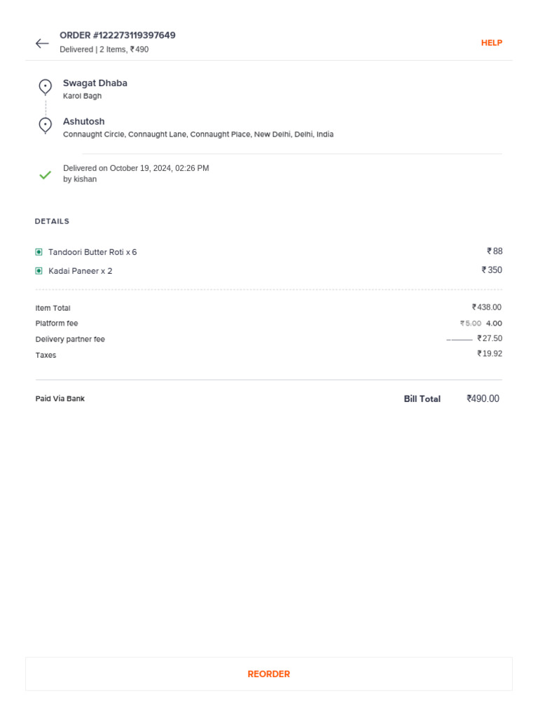Swiggy Food Bill 19-10-2024 | PDF