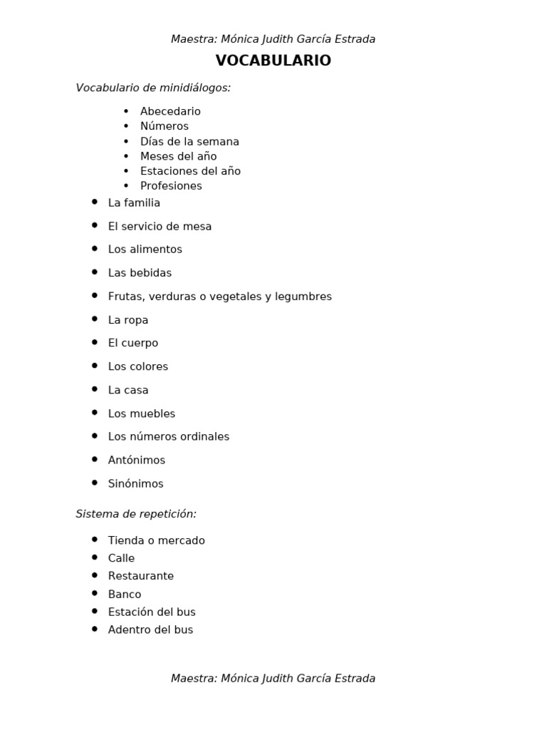 Vocabulario Lista | PDF