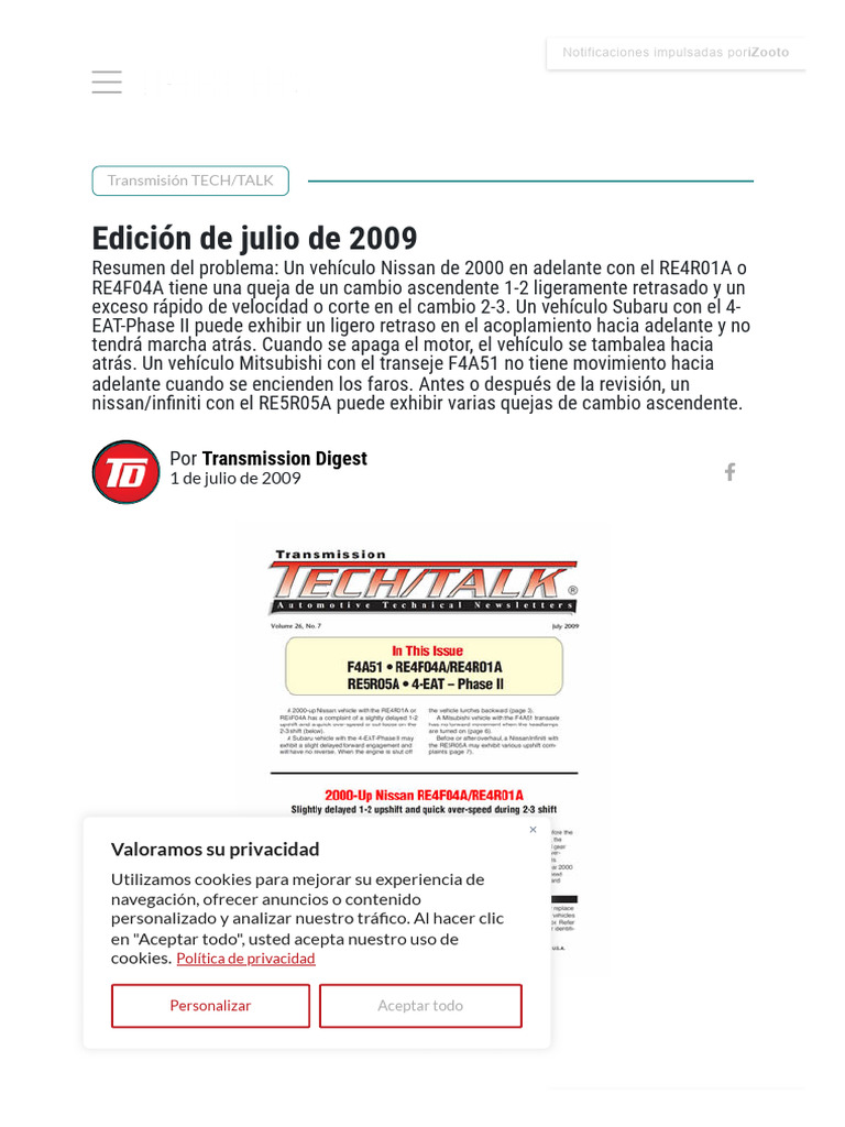 Tr Di Cambios Bruscos Re4 4at F4 Pdf Embrague Privacidad En Internet
