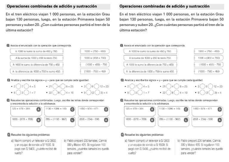 Operaciones Combinadas de Adición y Sustracción | PDF | Ciencia y ...