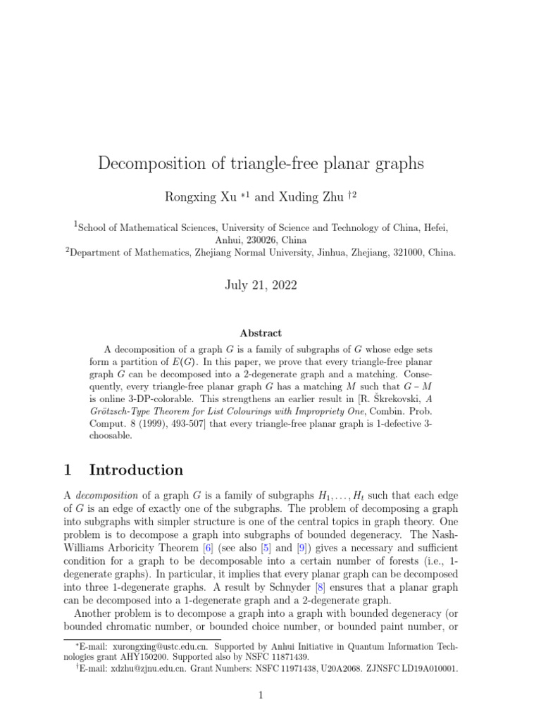 Decomposition of Triangle-Free Planar Graphs | PDF | Theoretical ...
