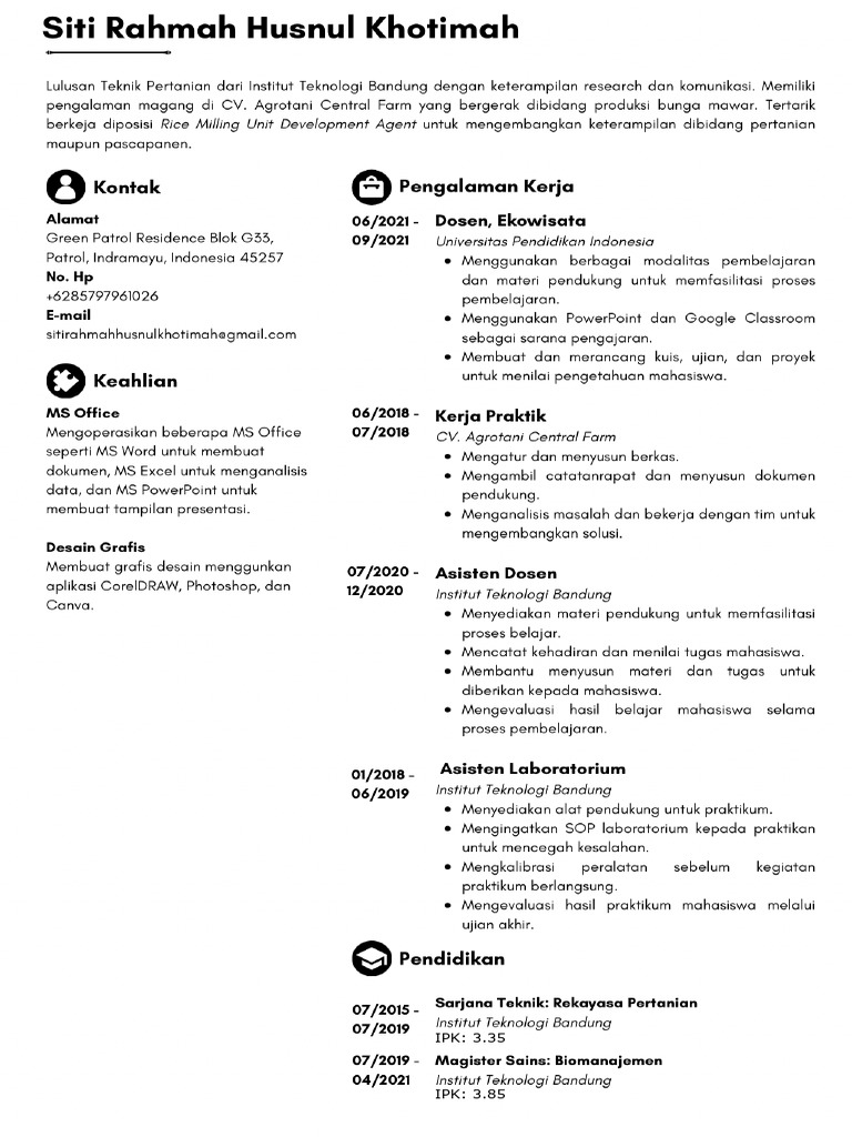 CV Siti Rahmah Husnul K | PDF