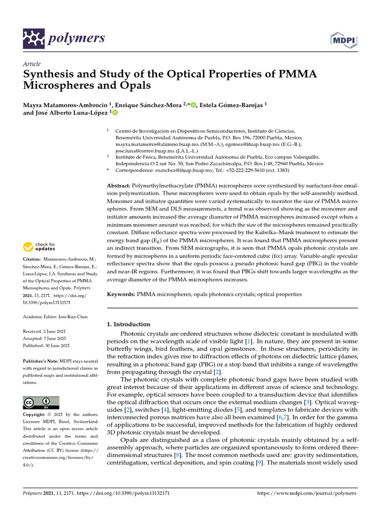 Synthesis and Study of The Optical Properties of PMMA | PDF | Applied ...