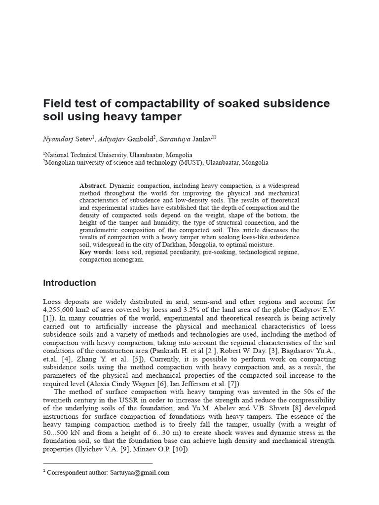 Field Test of Compactability of Soaked Subsidence Soil Using Heavy ...