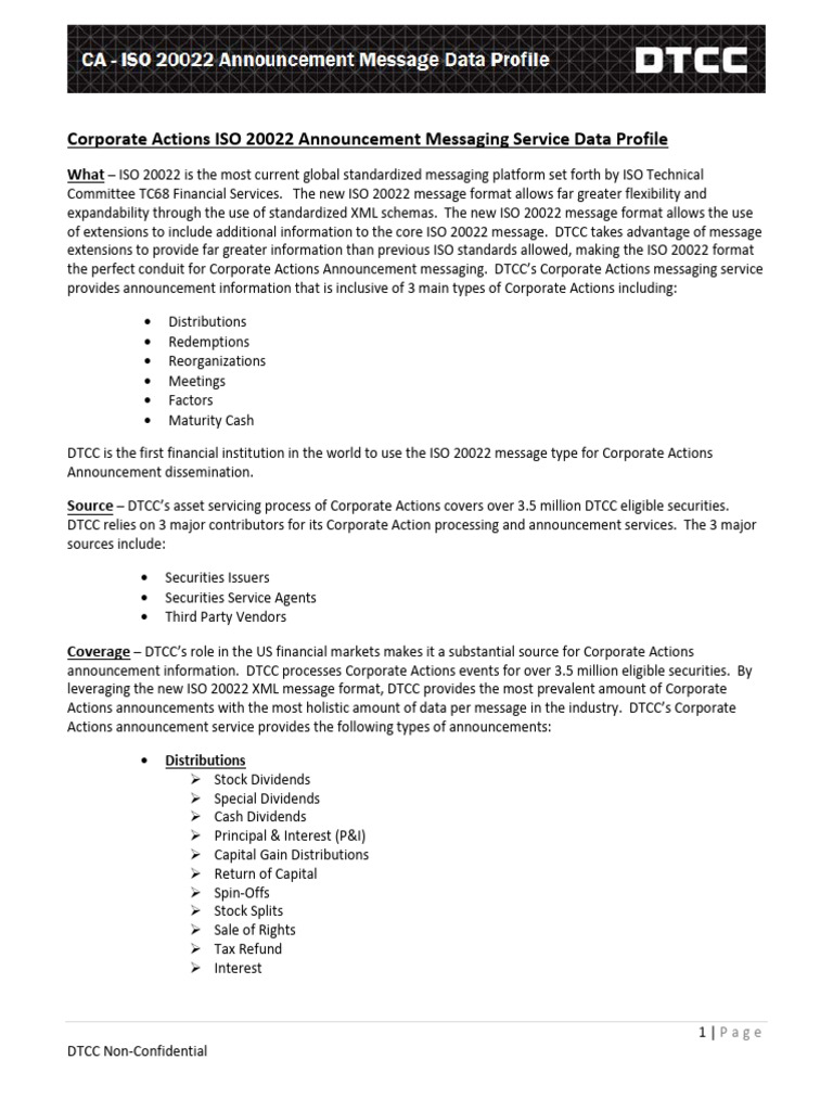 CA ISO 20022 Announcement Messaging Data Profile | PDF | Securities ...