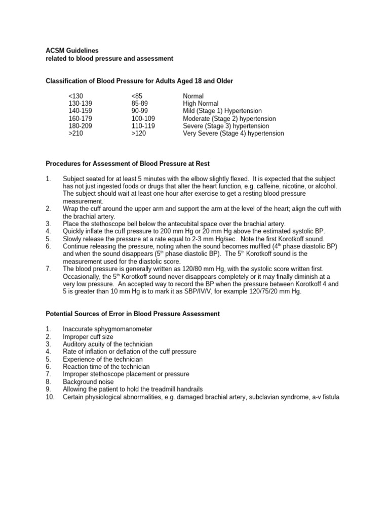 ACSM Guidelines Assessment | PDF | Blood Pressure | Cardiovascular System