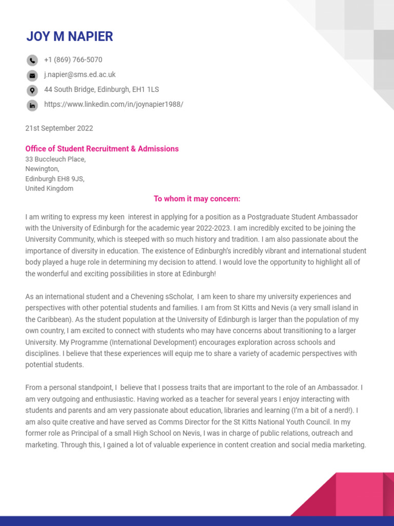 Student Ambassador Cover Letter | PDF | Human Communication