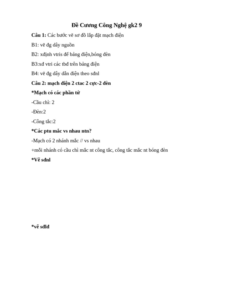 Đề Cương Công Nghệ Gk2 9 | PDF