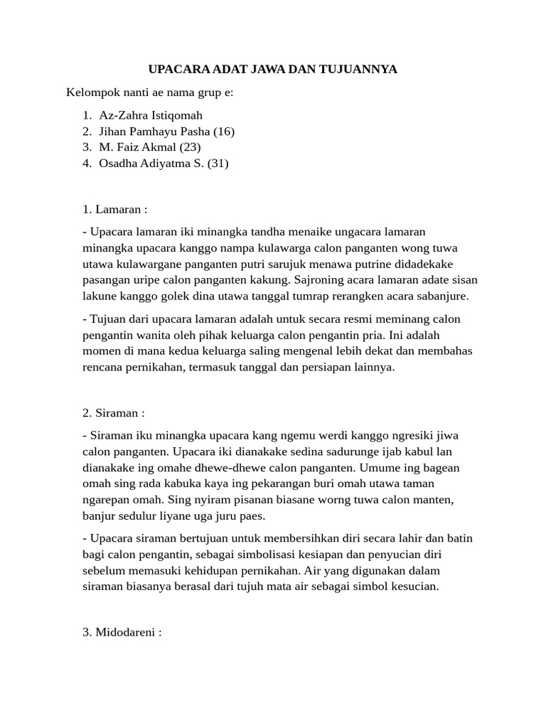 Upacara Adat Jawa Dan Tujuannya | PDF