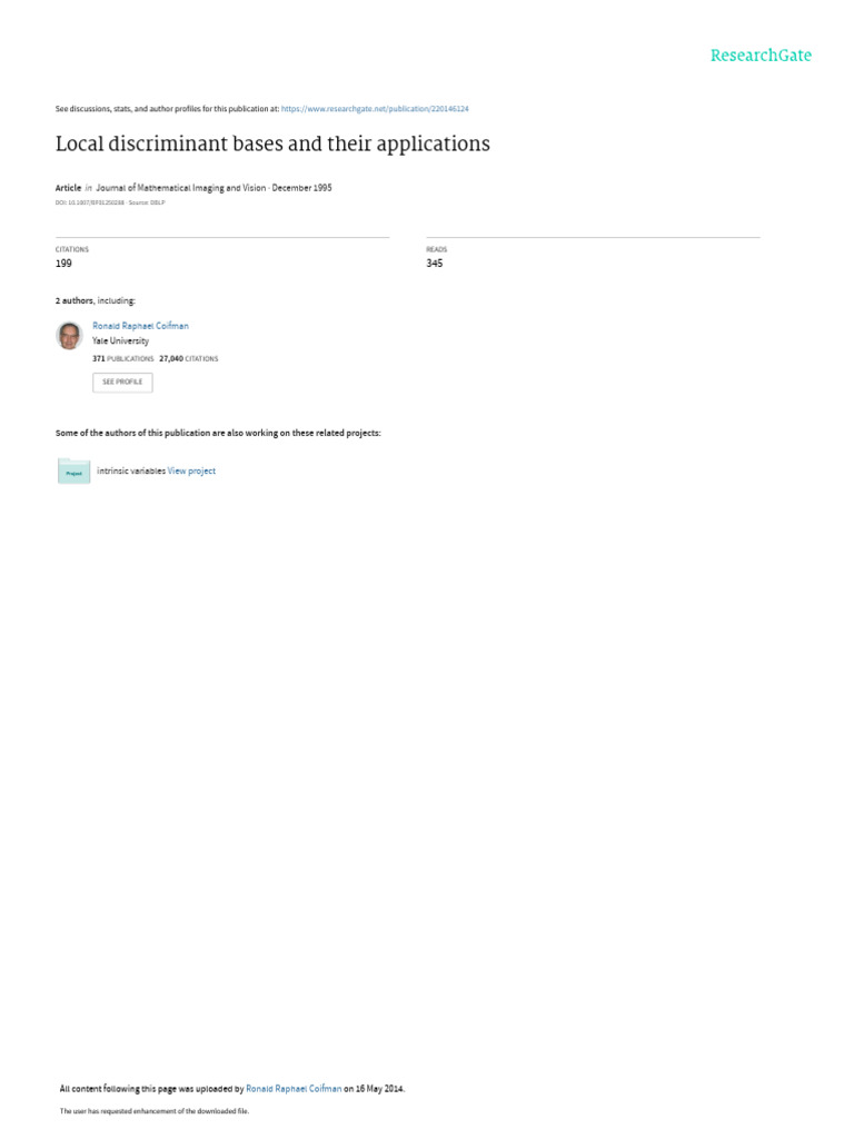 Local Discriminant Bases and Their Applications | PDF | Wavelet | Basis (Linear Algebra)