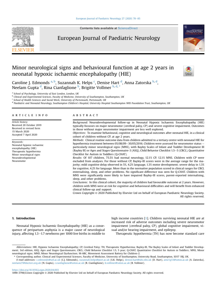 Edmonds 2020 | PDF | Neurology | Cerebral Palsy