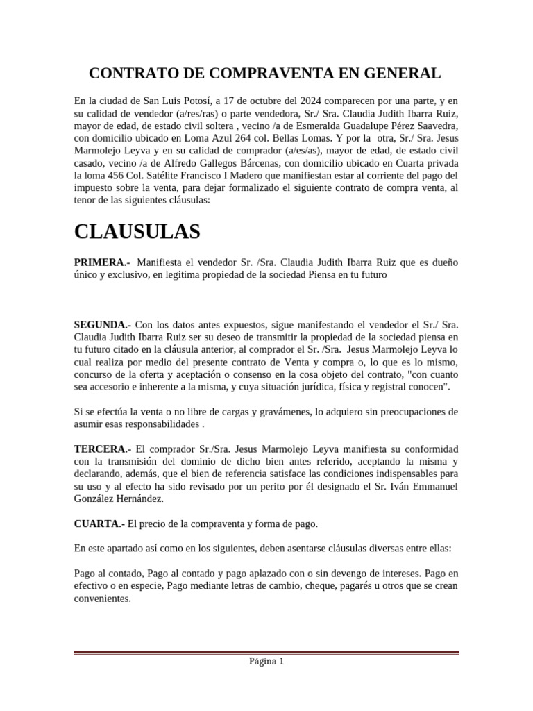 Copia de Machote-Contrato-De-Compra-Venta | PDF | Ciencias sociales ...