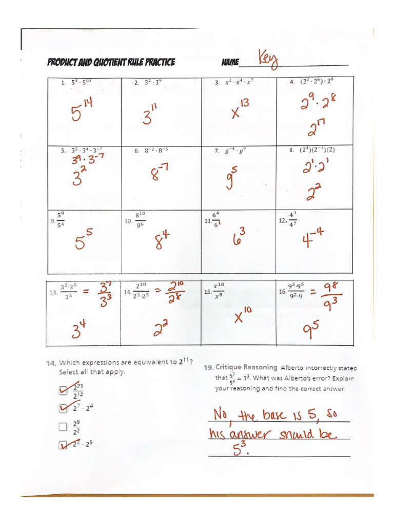 Product and Quotient Rule KEY 2022 | PDF